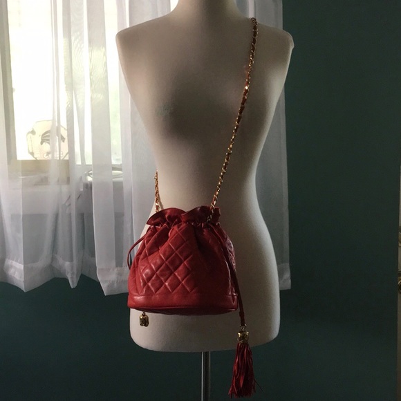 CHANEL | Bags | Chanel Vintage Cc Tassel Red Quilted Bucket Bag | Poshmark
